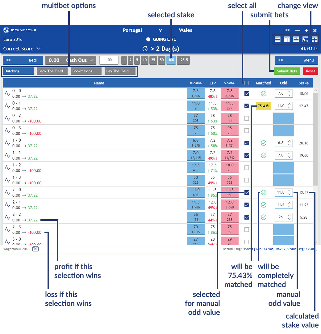 Multibet view | User Guide | Wagertool