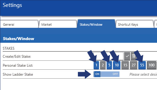 Using different stakes in each ladder | Customizable | Wagertool